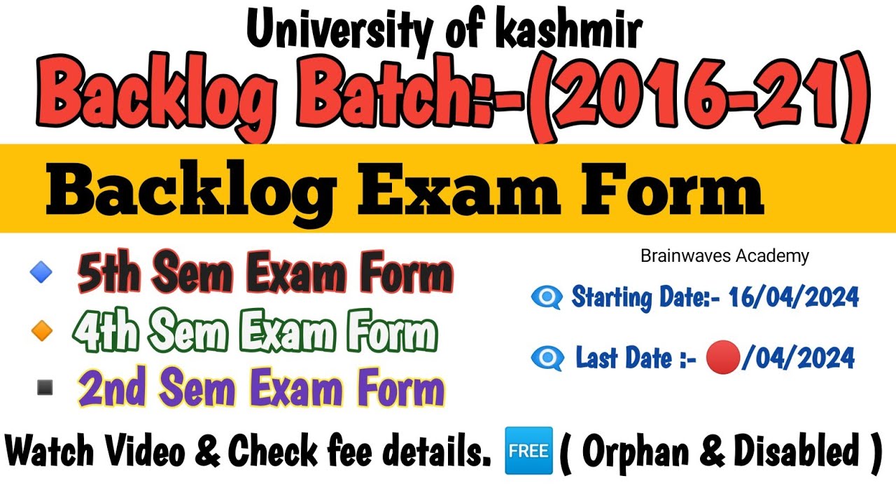 Bg 5th , 4th, 2nd semester Exam form Backlog form batch ( 2016--2021 ...