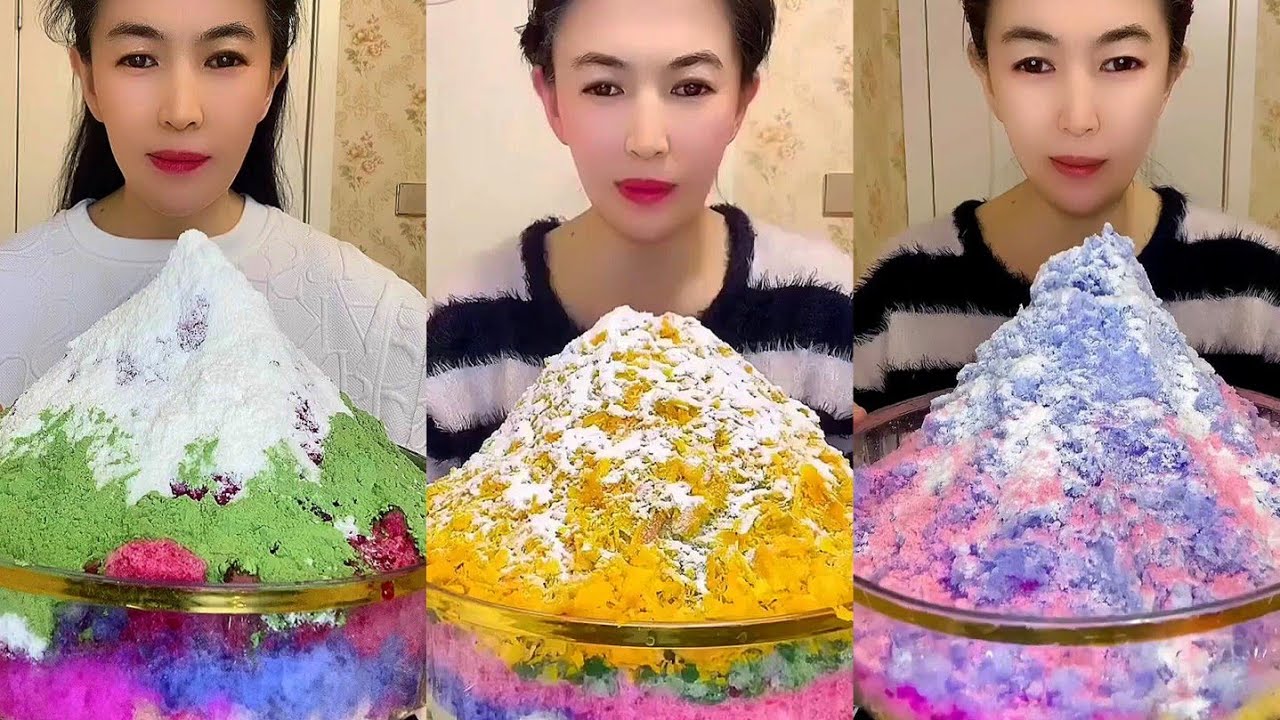 ASMR NANA FINISHING HER MOUNTAIN SHAVED ICE EATING WITH MATCHA AND MILK ...