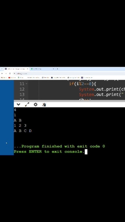 Pattern printing 1 A B 1 2 3 A B C D 1 2 3 4 5 A B C D E F#JAVA # ...