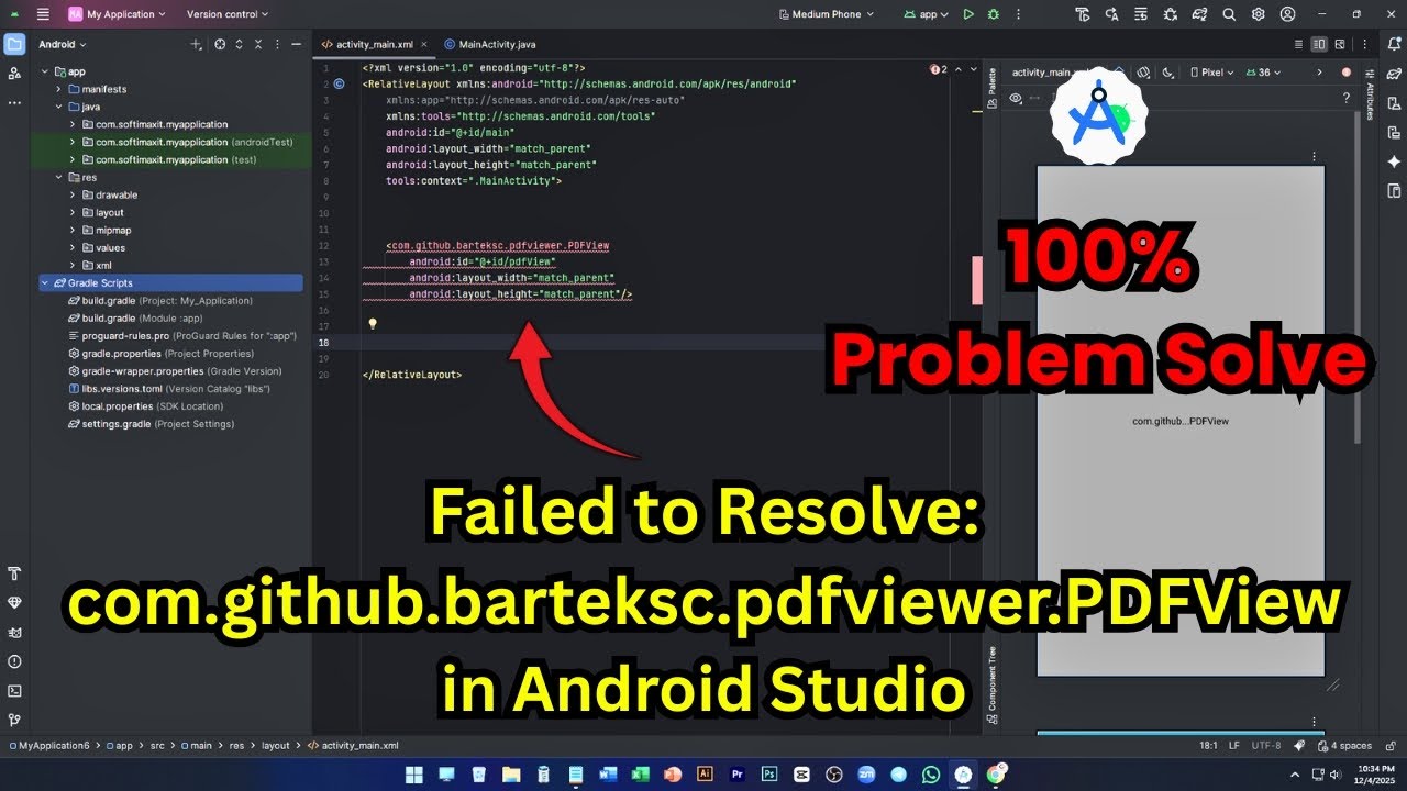 Failed to Resolve: com.github.barteksc.pdfviewer.PDFView Problem in ...