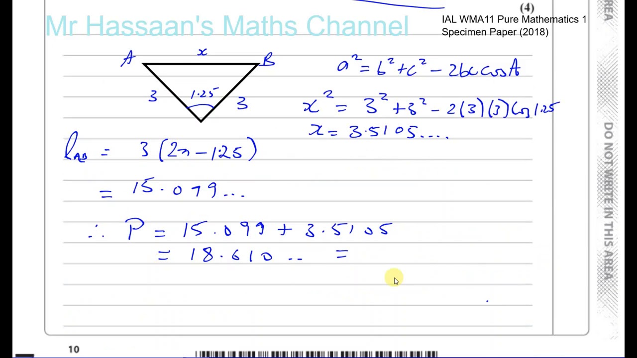EDEXCEL IAL P1 new Specimen Paper 2018 Q5 Radian Measure - YouTube