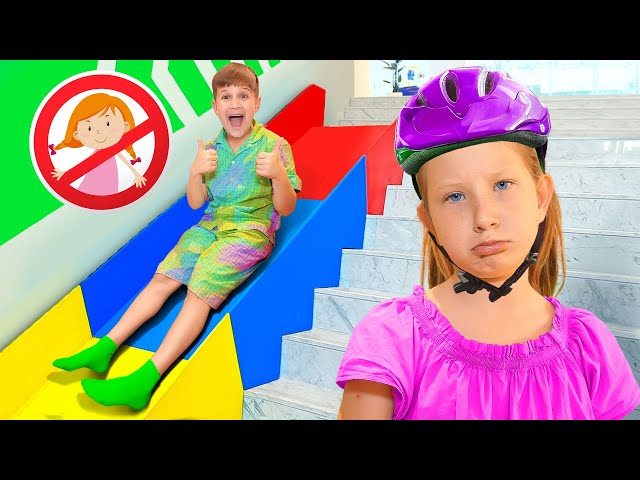 Roma and Friends Stair Slide Adventure Safety and Sharing - Videos For Kids