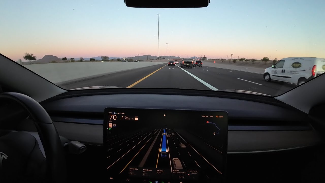 Tesla FSD 12.5.4.2 goes east away from the setting sun - YouTube