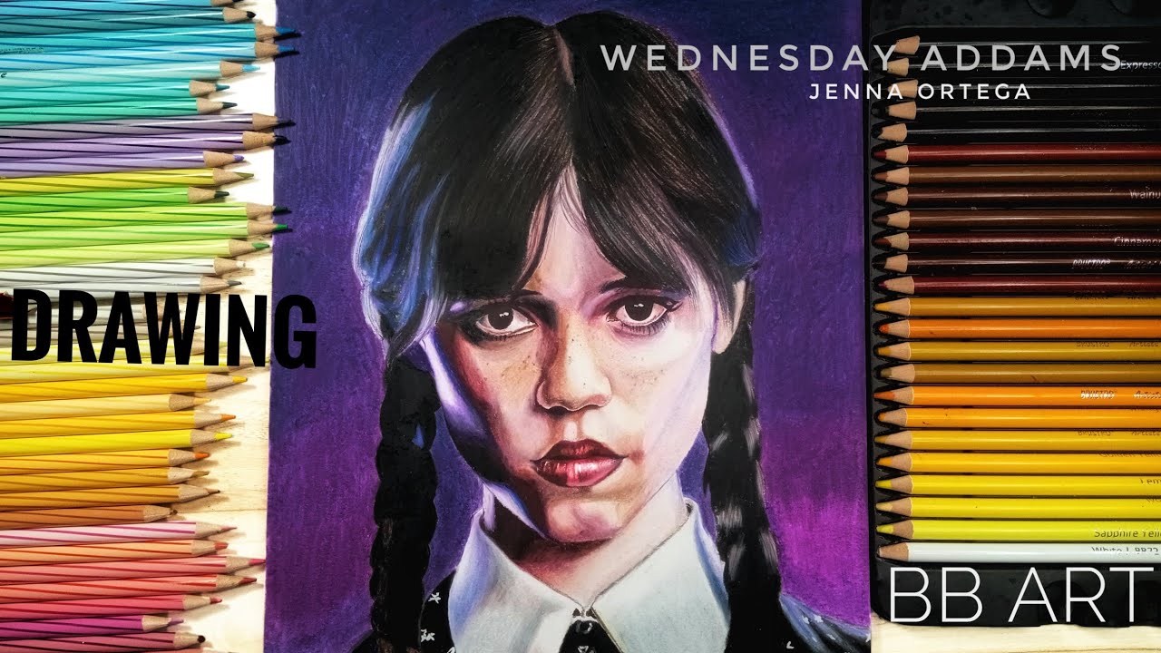 Drawing Wednesday Addams (Jenna Ortega) - Time-lapse | bb art# ...