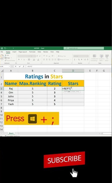 How To Create Star Reating In Excel. #excel #exceltutorial #tutorial #shortsvideo - YouTube