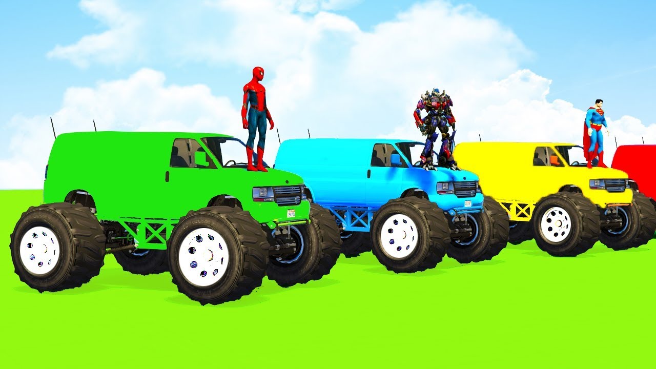 Learn Colors Offroad Cars & Spiderman Video w/ Superheroes Cartoon ...