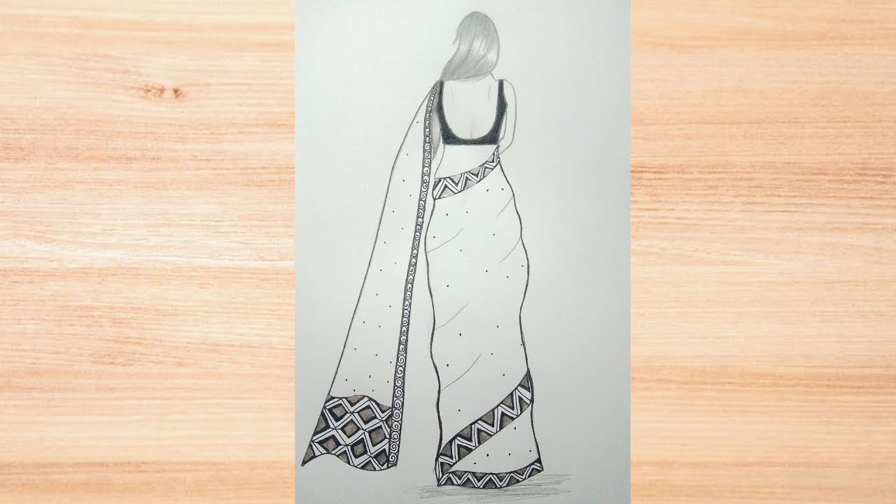 EASY DRAWING OF BACKSIDE SAREE WOMEN | PENCIL DRAWING FOR BEGINNERS ...
