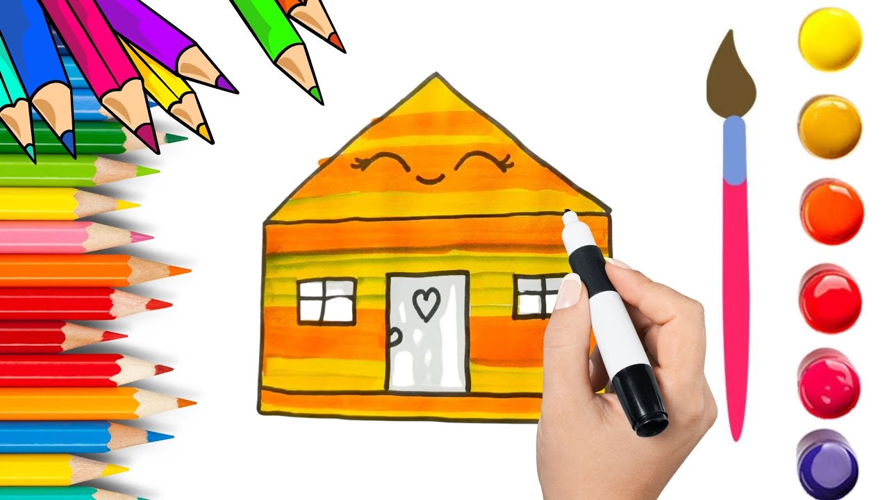 How To Draw cute House Drawing, Painting & Coloring For Kids and ...