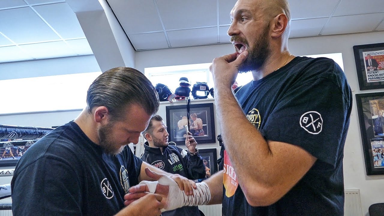 Tyson Fury getting his hands wrapped ahead of workout | Boxing - YouTube