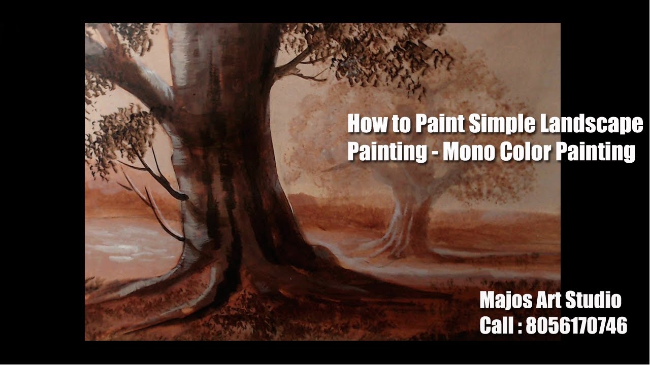 How to Paint Simple Landscape Painting | Mono Color Painting | MaJos ...