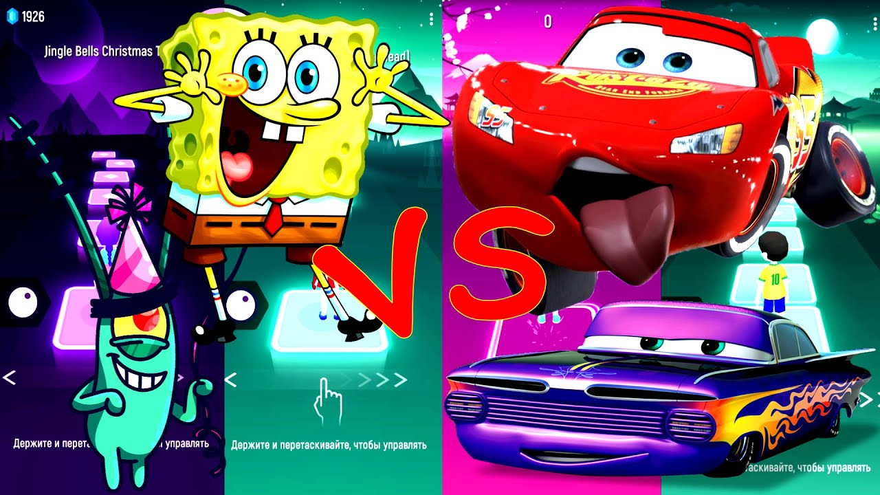 Spongebob and Plankton VS McQueen and Ramon Tiles Hop Game - YouTube