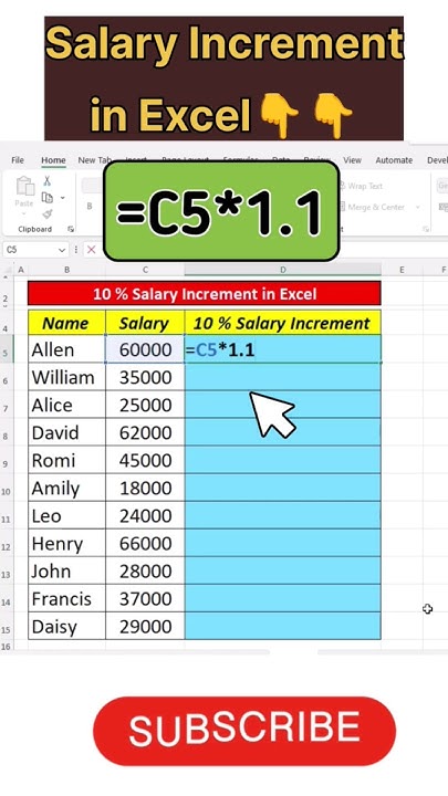 ExcelTrick#Find 10% Salary Increment in Excel#excel#exceltips#exceltutorial#shorts#viral# ...