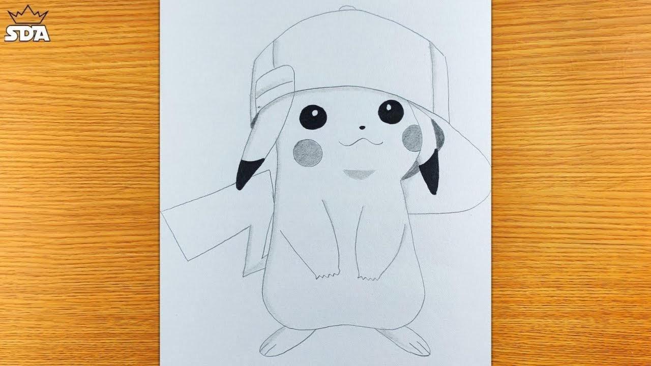 how to draw pikachu wearing ash cap step by step for beginners - YouTube