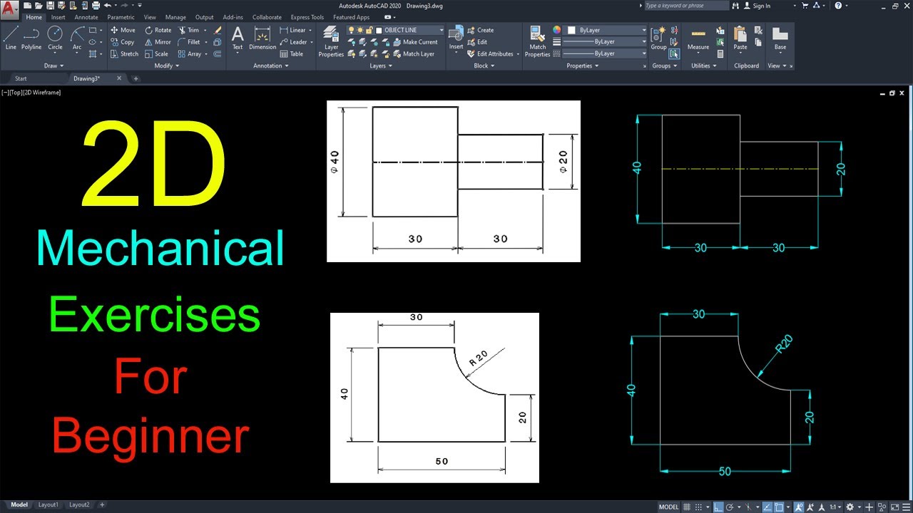 Basic 2D Mechanical Drawing AutoCAD | Simple 2D Drawing In AutoCAD #11 ...
