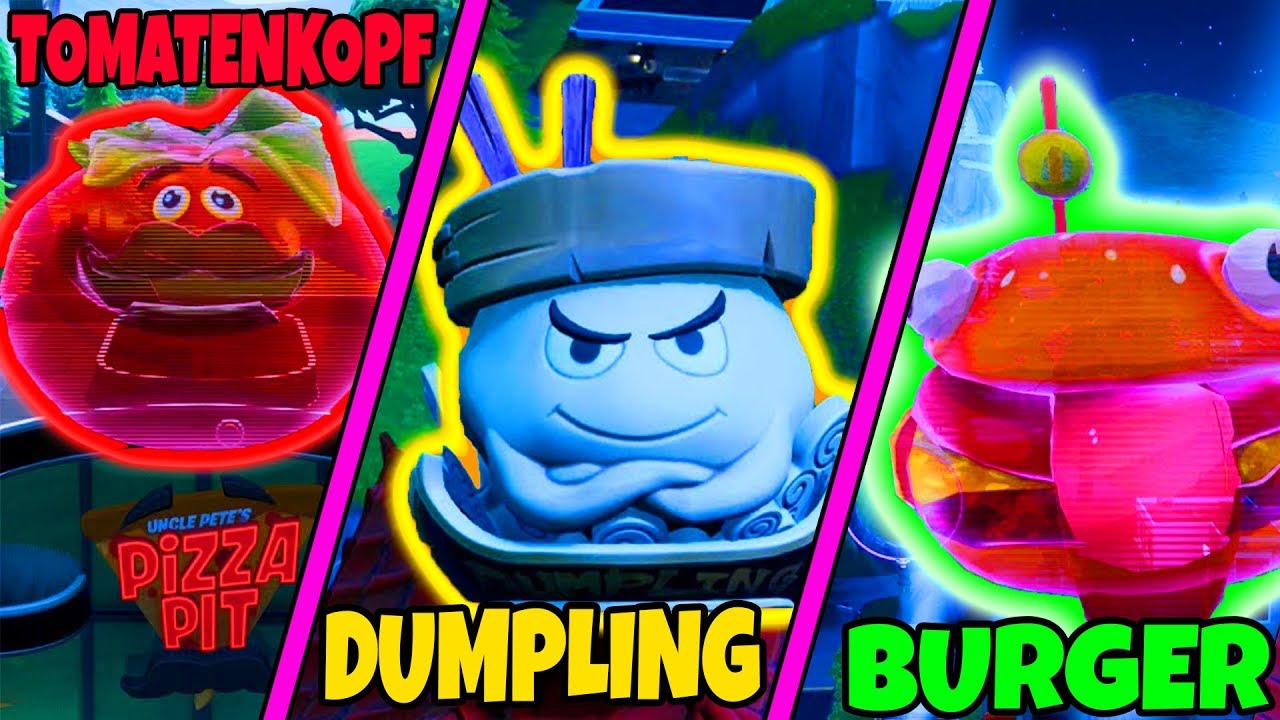 Fortnite: Tanze auf riesigen Dumpling Kopf, Tomatenkopf, Durr Burger ...