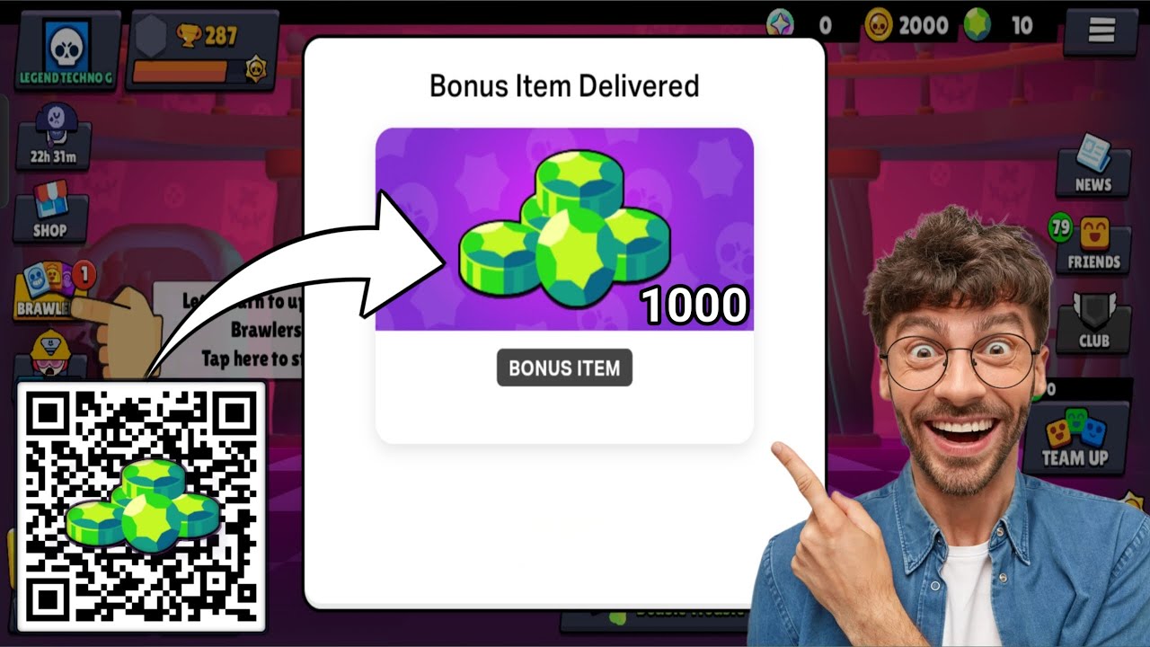 FREE GIFT!🎁100x GEMS BONUS ITEM New Secret QR Code! - Brawl Stars - YouTube