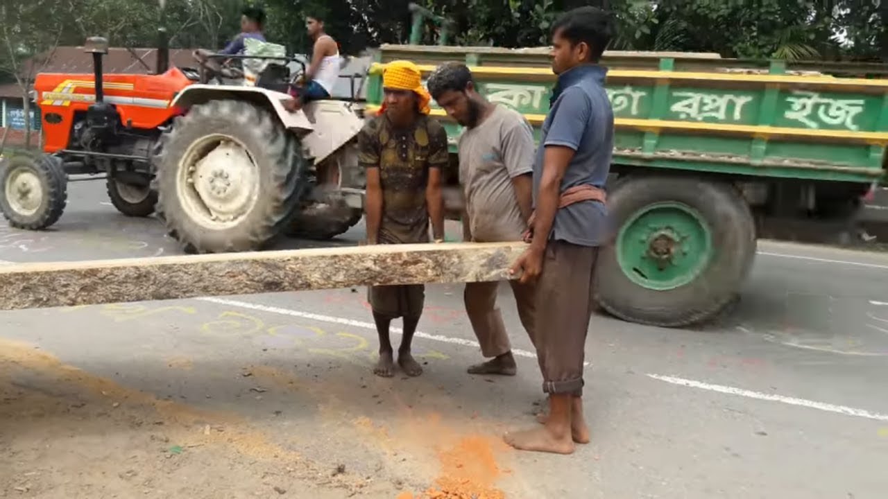 Tough! 5 Craftsmen Working Hard to Lift the Wood to Van। Lifting ...