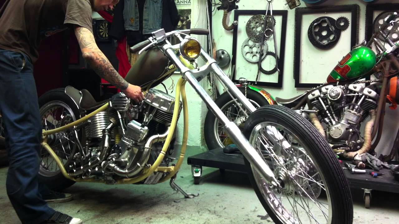 Harley Shovel panhead with Morris M5 Magneto First Start - YouTube