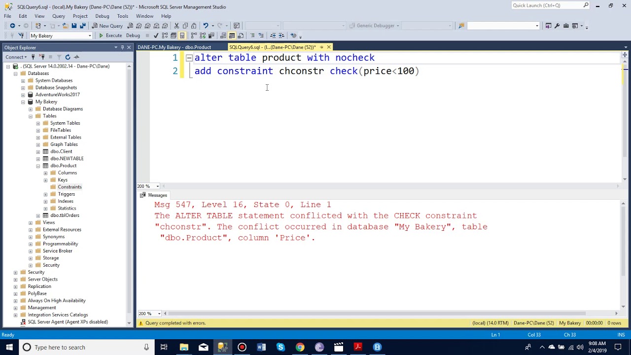 How to use nocheck in SQL server manager - YouTube