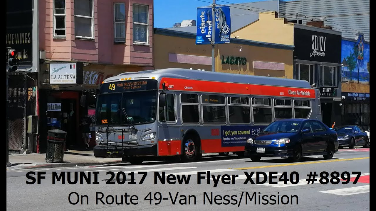 SF Muni 2017 New Flyer XDE40 #8897 on Route 49-Van Ness/Mission - YouTube