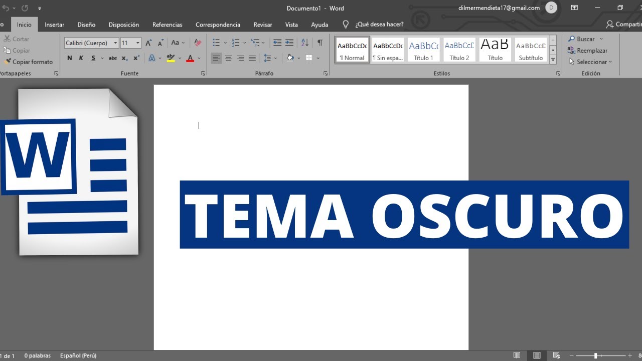 como cambiar tema negro en word | FONDO OSCURO| - YouTube