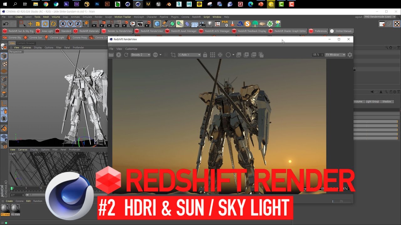#2 REDSHIFT for C4D | HDRI, PORTAL LIGHT & SUN,SKY LIGHT 레드쉬프트 렌더 사실적인 실내, 실외 환경 라이팅 셋업 - YouTube