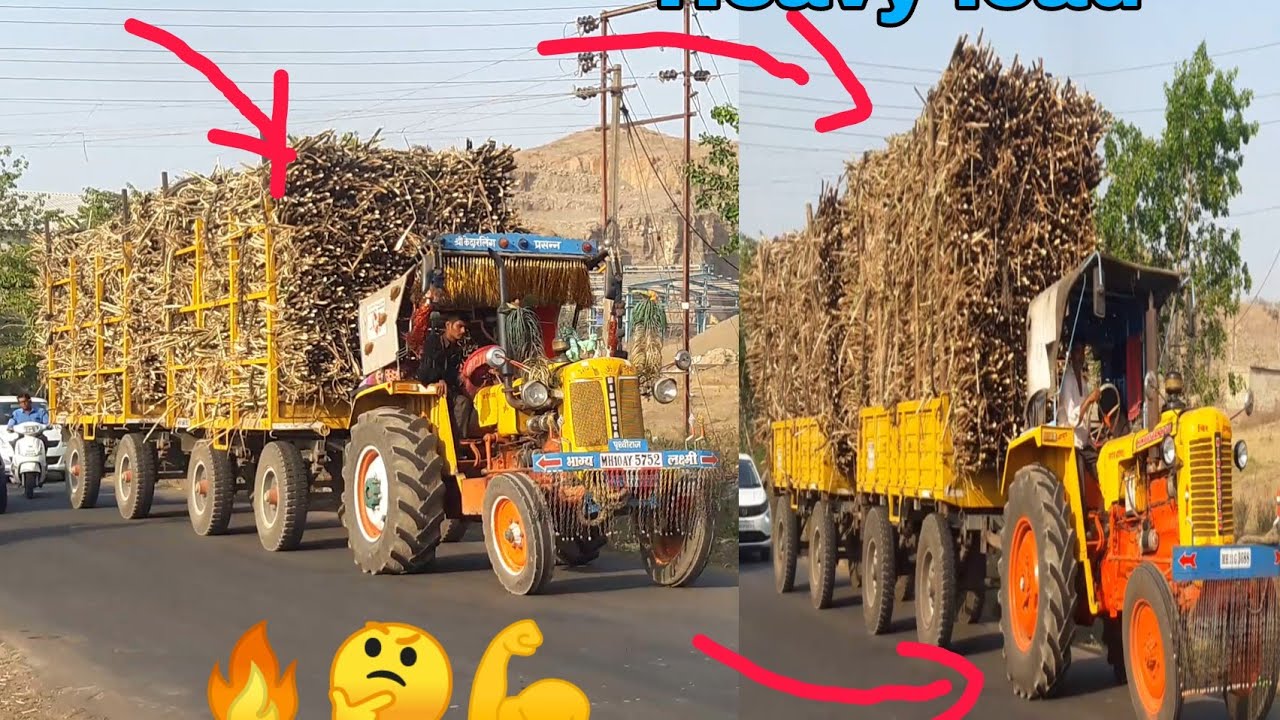 Hindustan 50 hp Tractor pulling Fully Loaded Sugarcane Trolley | Sugar ...