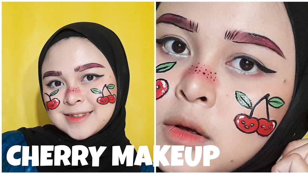 CHERRY MAKEUP ART TUTORIAL | CARA SIMPLE BIKIN FACE PAINTING ART MAKEUP - YouTube