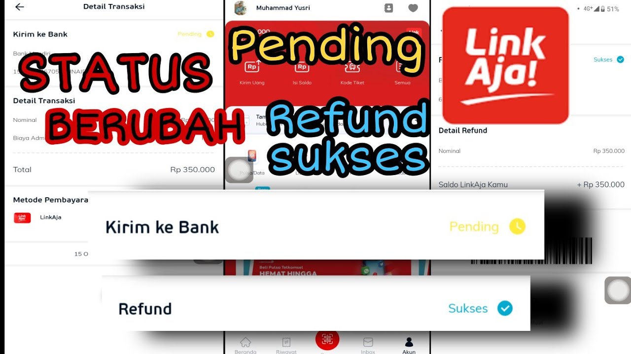 CARA KEMBALIKAN UANG YANG TERPENDING DI LINK AJA | status pending ...
