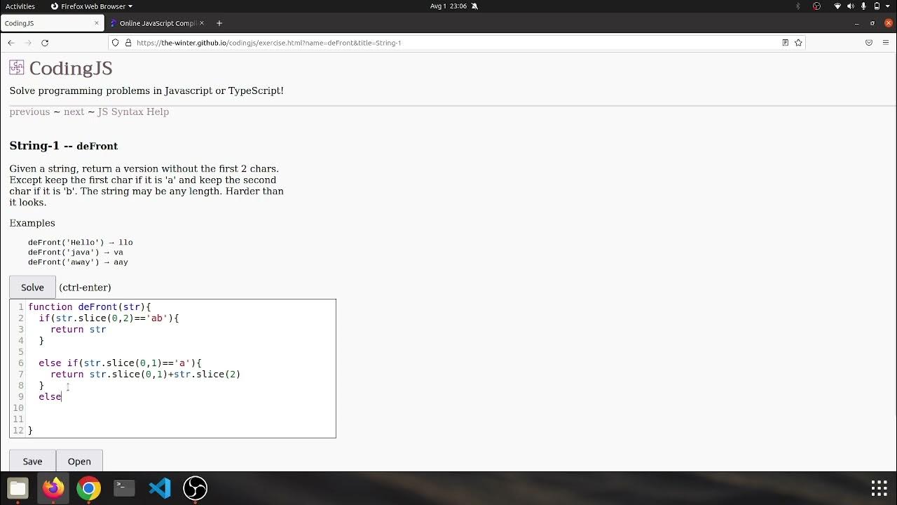 String 1 deFront Javascript solution - YouTube
