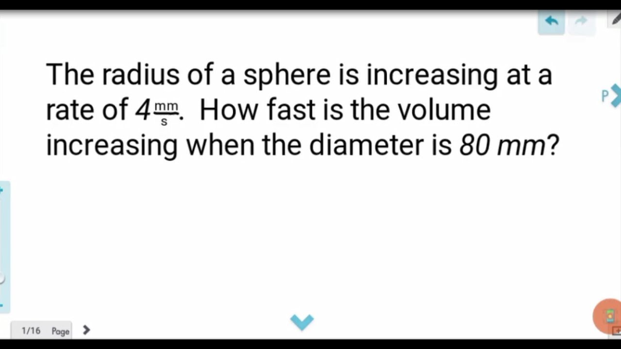 RELATED RATES SPHERE Volume Problem YouTube