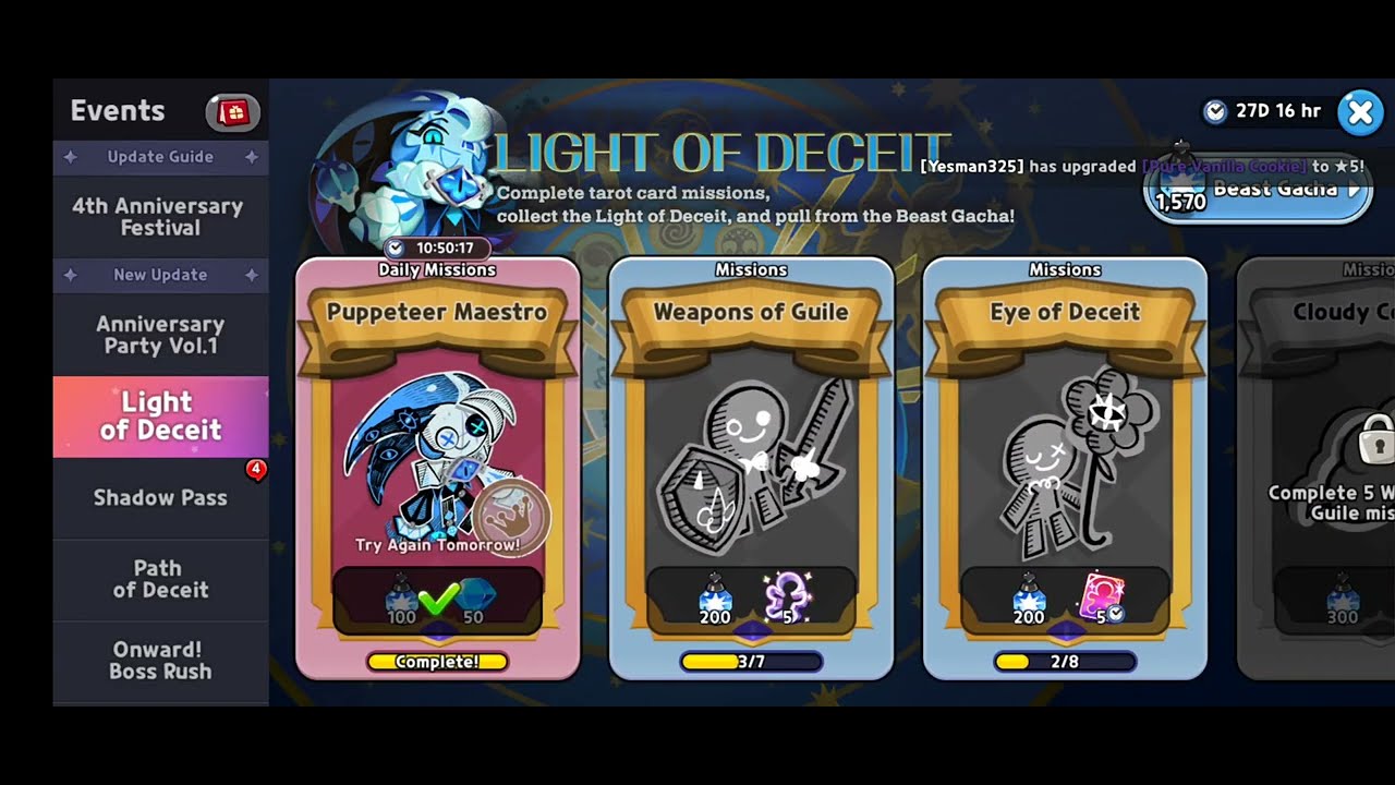 Event: Light of Deceit Missions & Shadow Pass - Cookie Run Kingdom ...