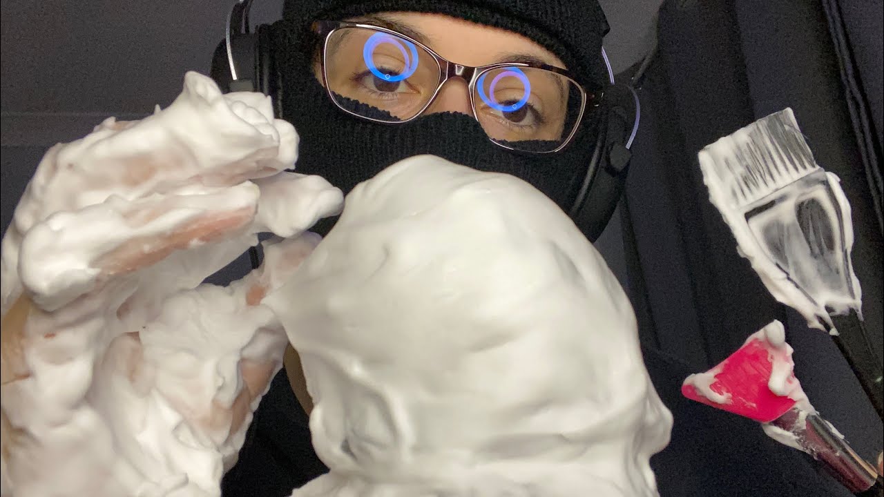 ASMR putting shaving cream all over the mic | massaging & brushing mic ...