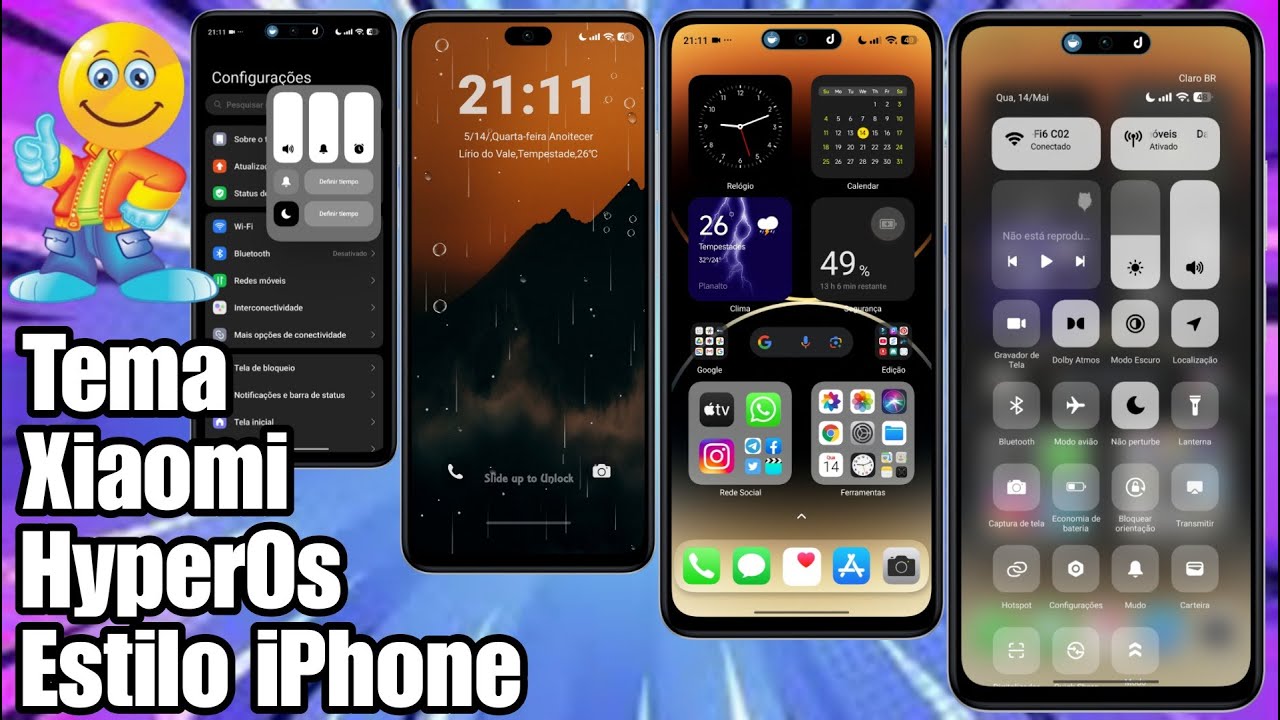 Tema Xiaomi Estilo iPhone Ícones Animados e Centro de Controle HyperOs ...