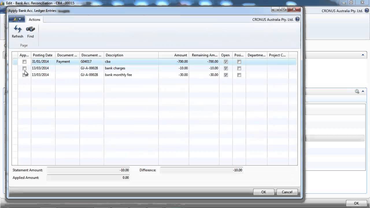 How to use Dynamics NAV Bank Reconciliation standard - YouTube