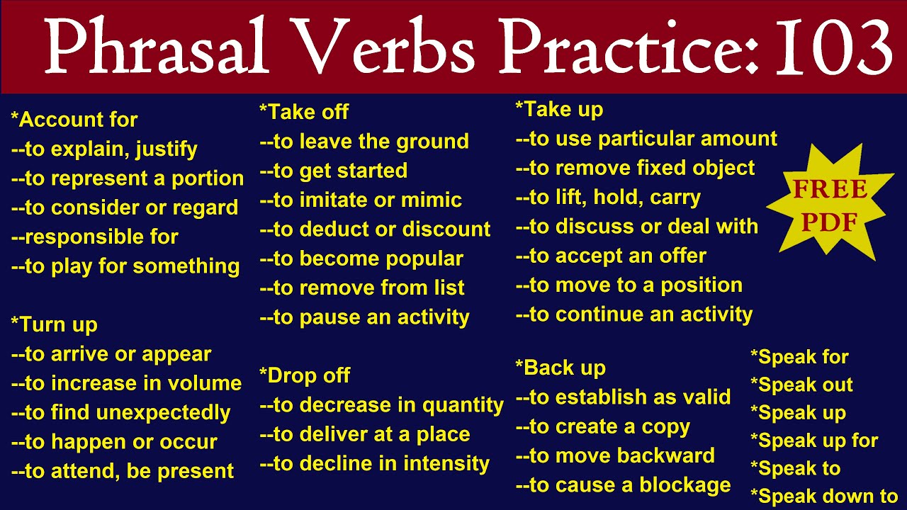 One Hour of Phrasal Verbs Practice ~ Meanings with simple example ...