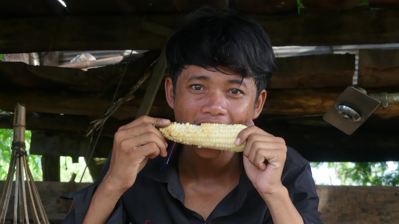 Boy picks corn and eats it deliciously - YouTube