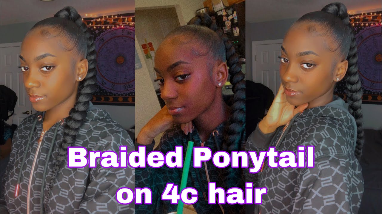 How to do a Braided Ponytail on 4c Hair || Invisible Braid w/ Braiding ...