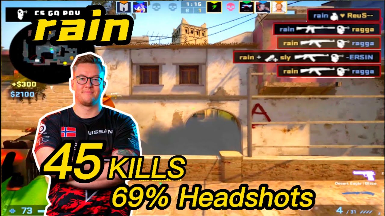rain Faceit Mirage POV - 45Kills - 6 Triples - 69% HS - 🔥 CSGO rain POV ...