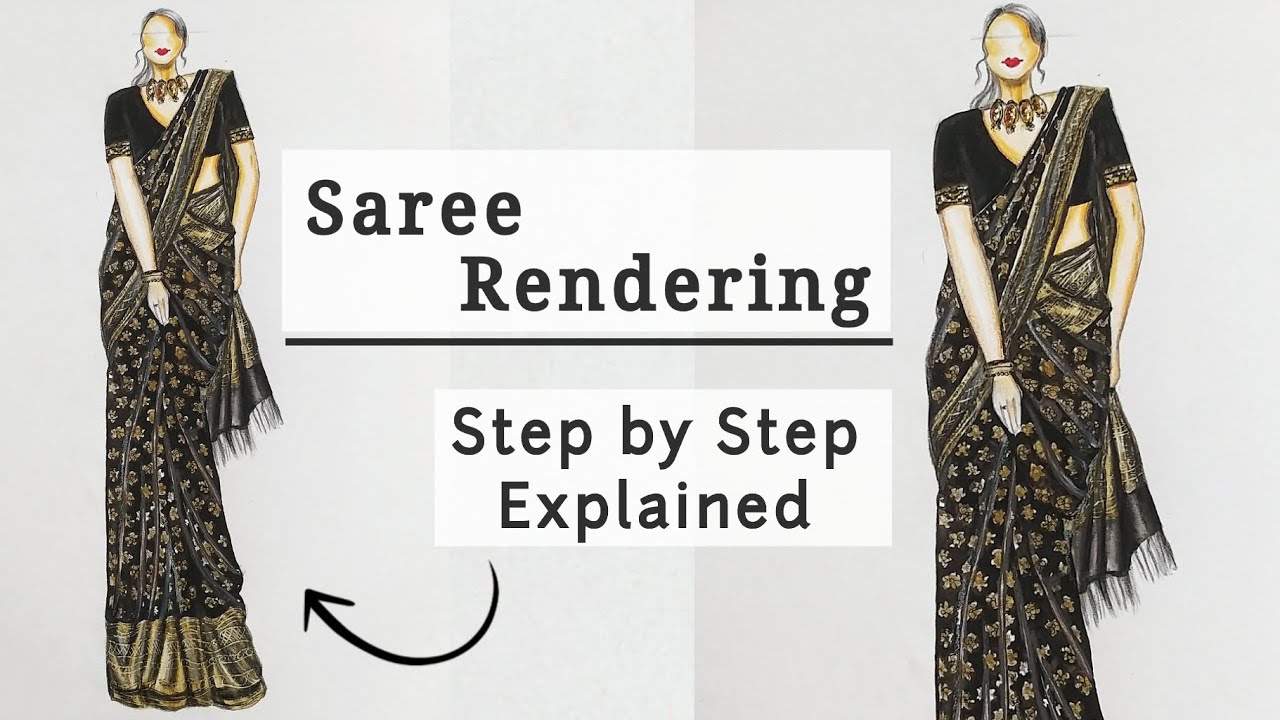 How to draw a Saree | Saree Rendering | Fashion Illustration - YouTube