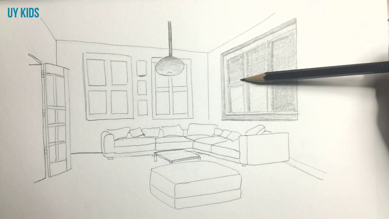 how to draw living room - YouTube
