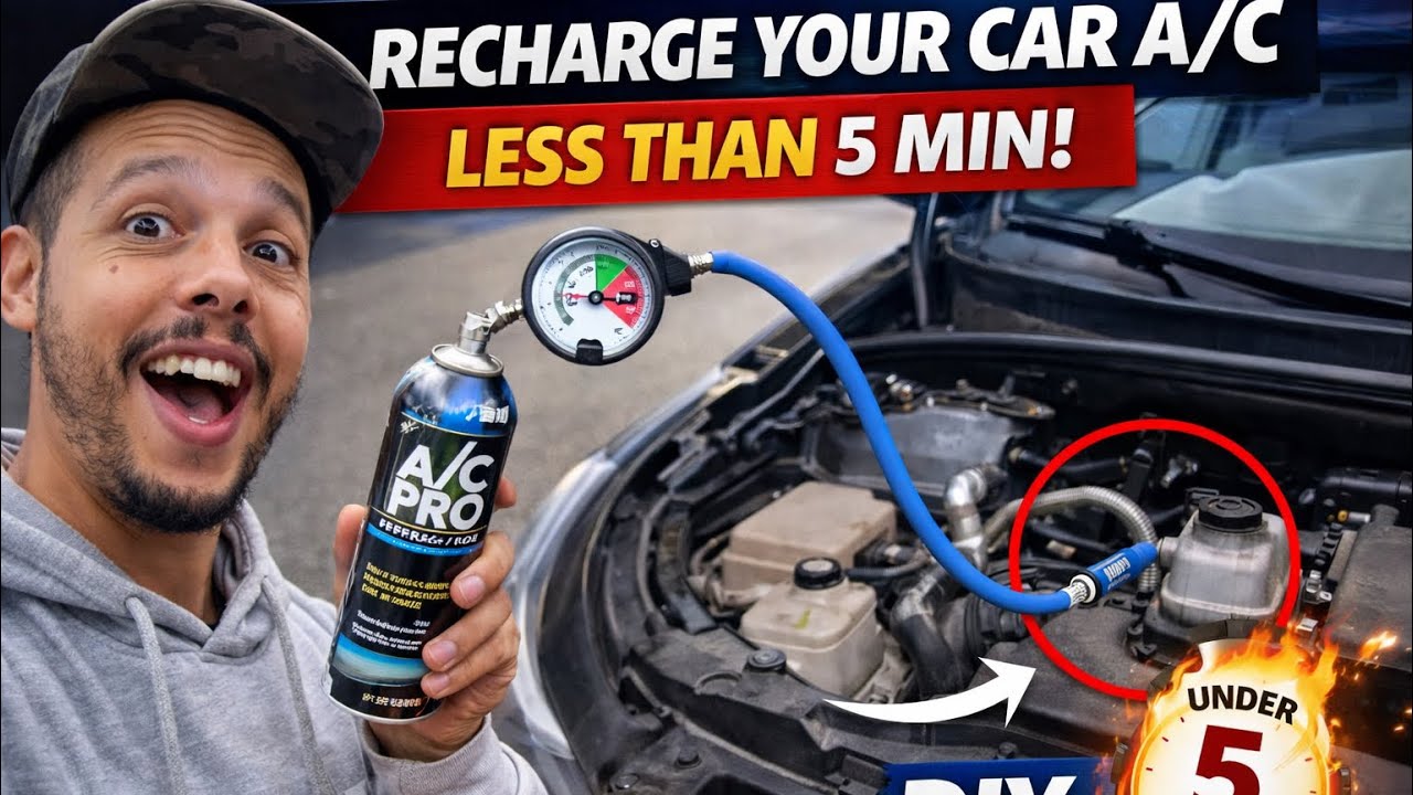 How to AC recharge air conditioning your car less than 5 min diy - YouTube