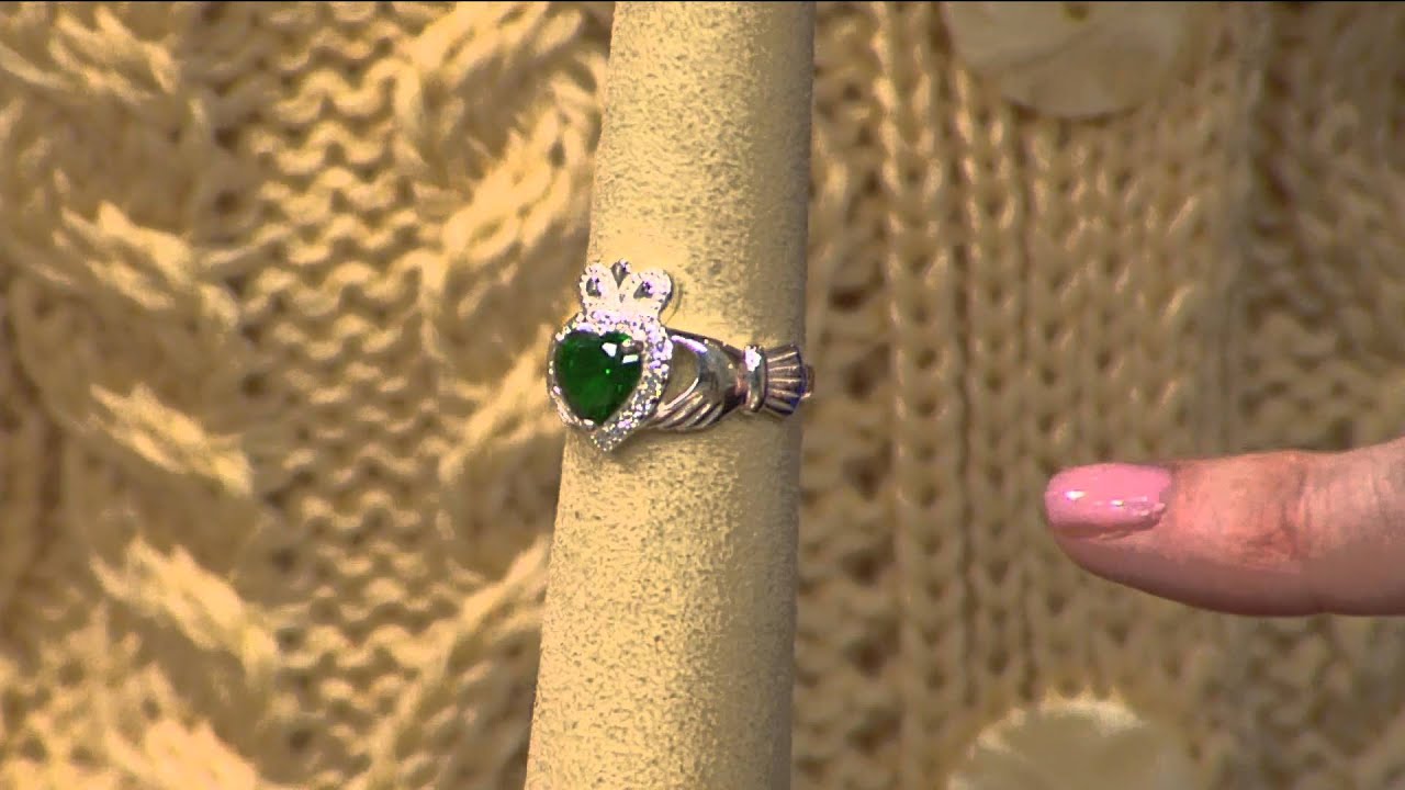 Solvar Sterling Silver & Green Crystal Claddagh Ring with Jane Treacy ...