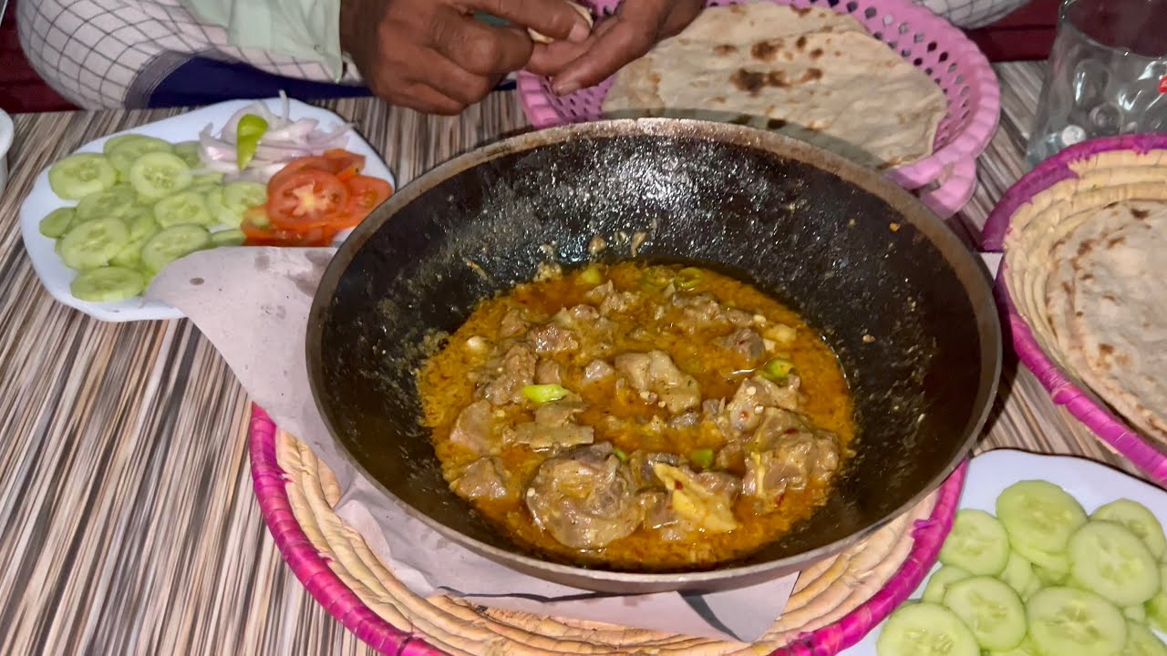 Kalu eating mutton karahi new dhaba hotel street food - YouTube