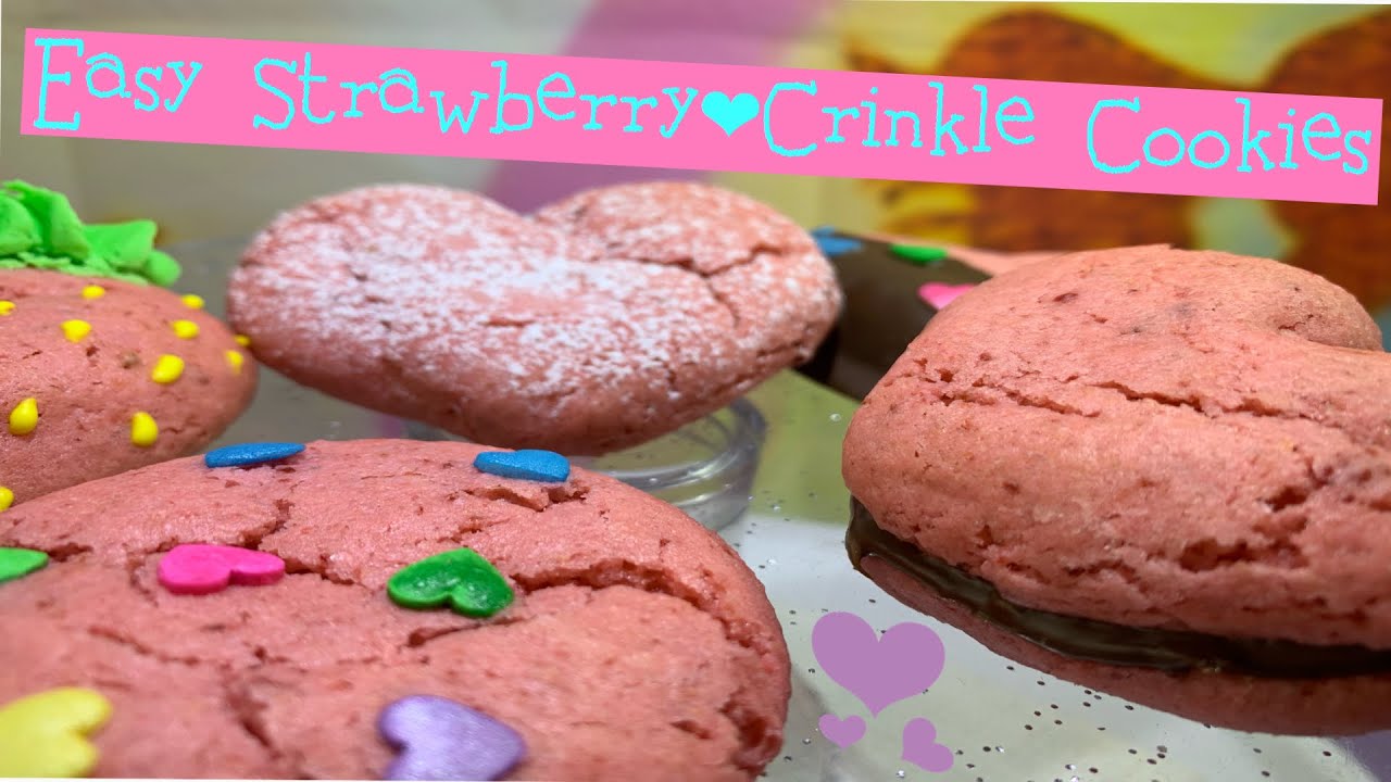 EASY STRAWBERRY HEART CRINKLE COOKIES 💕 - YouTube