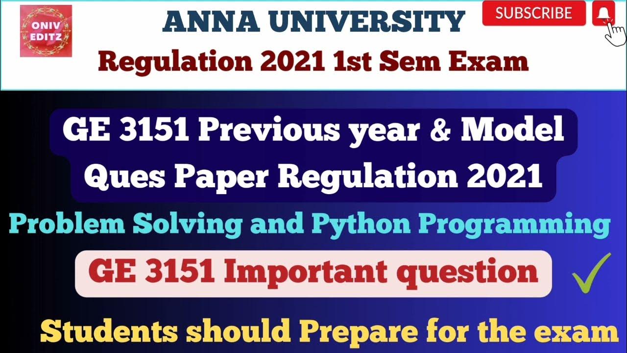 Anna Universityge3151 Problem Solving And Python Programming Model Ques Paper 👍 ️💯be Prepare