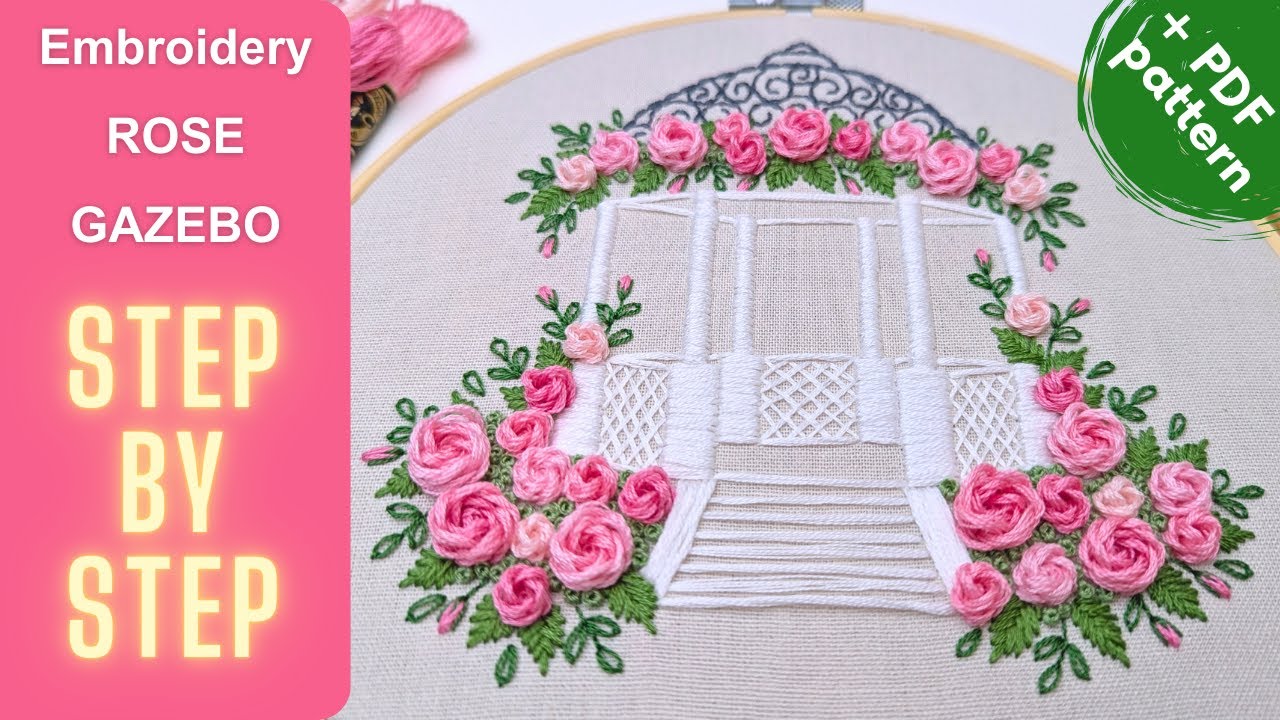 Embroidery rose GAZEBO +PDF pattern - design for 3D hand embroidery ...