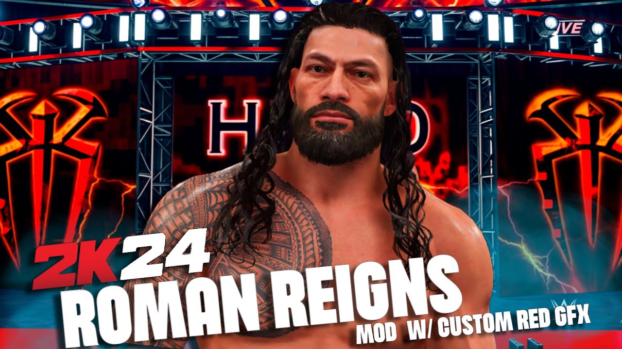 WWE 2K24 Roman Reigns '24 Reborn Character Model W/ Custom Red GFX ...