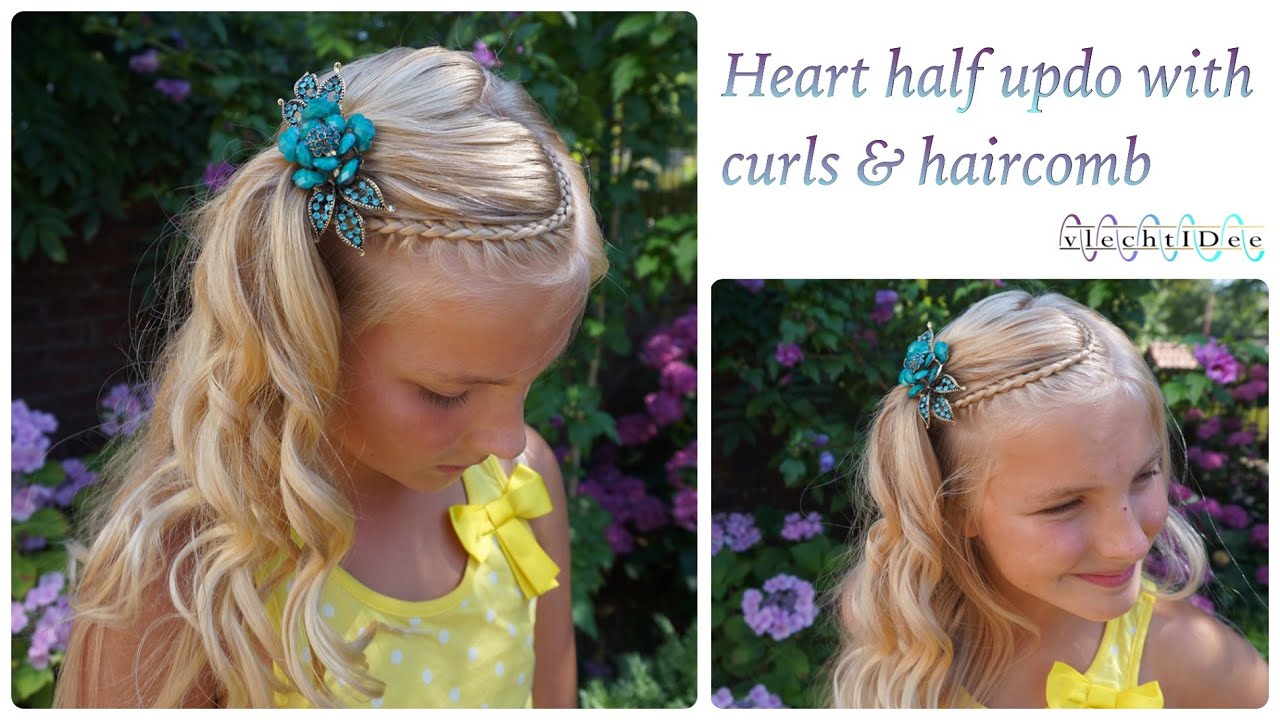 Heart half updo with curls and haircomb - Half opgestoken haar met hart ...