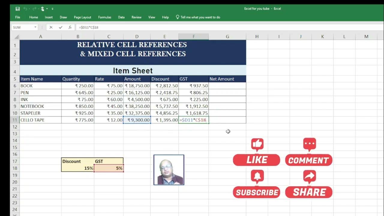 EXCEL-VI060-CELL REFERENCES,RELATIVE & MIXED CELL REFERENCES - YouTube